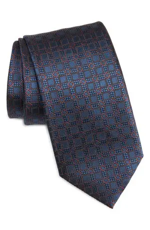 Brioni Geometric Jacquard Silk Tie - Navy/brown