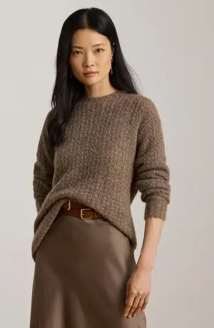 Ralph Lauren Oversized Open Stitch Sweater - Taupe Brown Heather