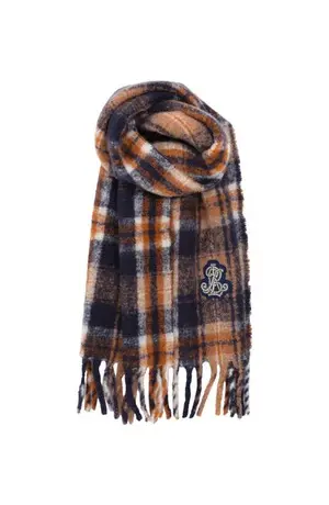 Ralph Lauren Brushed Lofty Scarf With Crystal Patch Navy Plaid