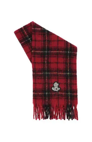 Ralph Lauren Brushed Lofty Scarf With Crystal Patch - Red Plaid