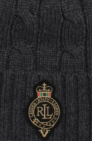 Ralph Lauren Cable-knit Crest Patch Beanie - Charcoal Heather