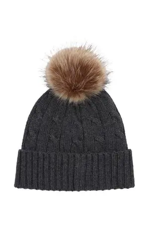 Ralph Lauren Cable-knit Crest Patch Beanie - Charcoal Heather