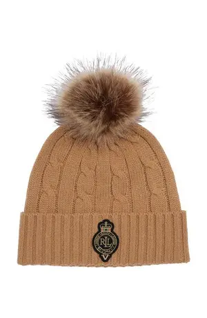 Ralph Lauren Cable-Knit Crest Patch Beanie Classic Camel