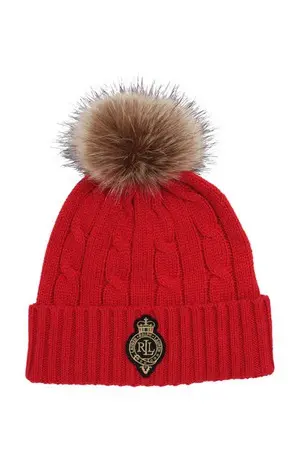 Ralph Lauren Cable-Knit Crest Patch Beanie Ralph Red