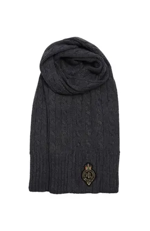 Ralph Lauren Cable Crest Patch Scarf - Charcoal Heather