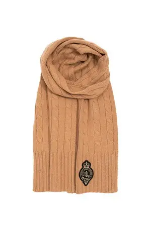 Ralph Lauren Cable Crest Patch Scarf - Classic Camel