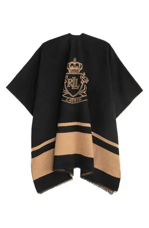 Ralph Lauren Crest Jacquard Ruana - Black/camel