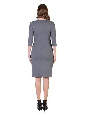 24SEVEN COMFORT APPAREL Draped V-neck Knee-length Dress - Grey
