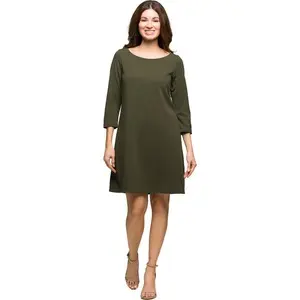 24SEVEN COMFORT APPAREL A-line Knee Length Dress With Three Quarter Sleeves - Olive