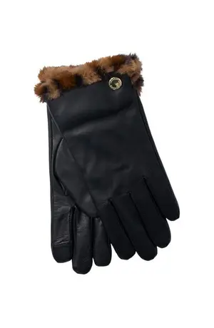 Ralph Lauren Faux Fur Lined Leather Touch Gloves - Leopard/black