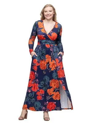 24SEVEN COMFORT APPAREL Floral Print Long Sleeve Maxi Dress