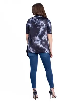 24SEVEN COMFORT APPAREL Tie-dye Elbow Sleeve Open Front Cardigan - Black Multi