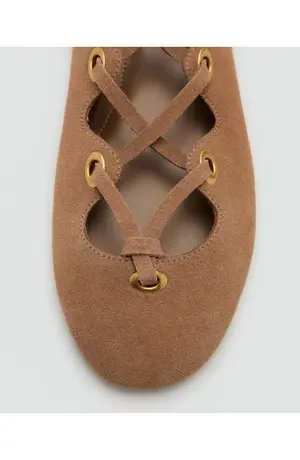 Mango Ankle Wrap Ballet Flat - Sand