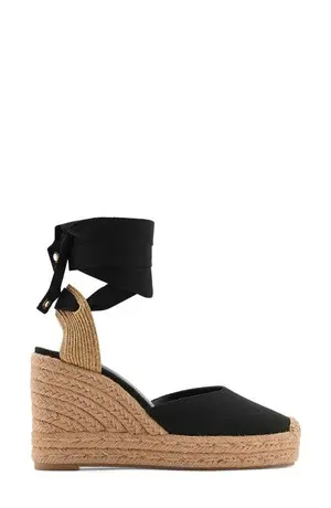 Mango Ankle Wrap Platform Wedge Espadrille - Black