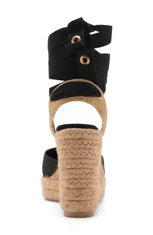 Mango Ankle Wrap Platform Wedge Espadrille - Black