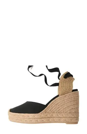 Mango Ankle Wrap Platform Wedge Espadrille - Black