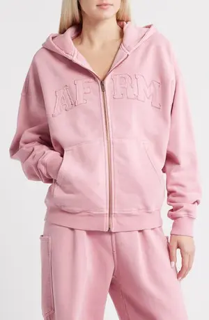 AFRM Cameron Cotton Zip Hoodie - Clay Pink