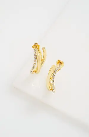 Ted Baker London Wayva Pavé Crystal Hoop Earrings - Gold Tone/clear Crystal