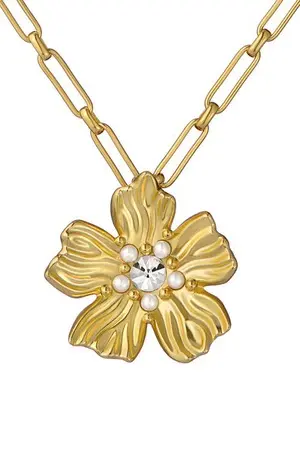 Ted Baker London Petrice Flower Pendant Necklace - Gold Tone/pearl/clear