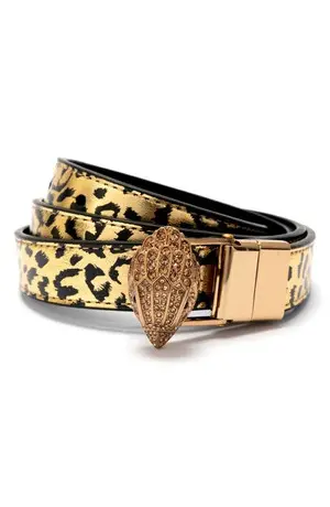 Kurt Geiger Metallic Leopard Reversible Belt - Gold