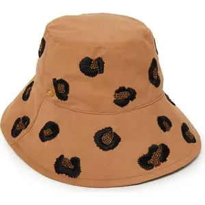 Lele Sadoughi Spot Embroidered Long Brim Bucket Hat - Leopard