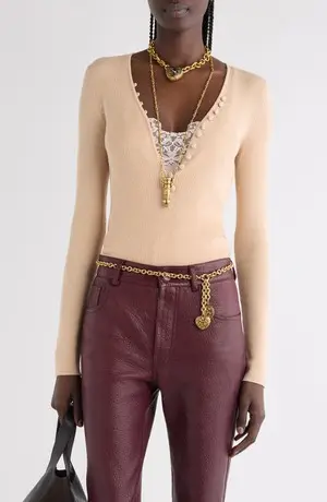 Chloé Fitted Wool Rib Henley Sweater