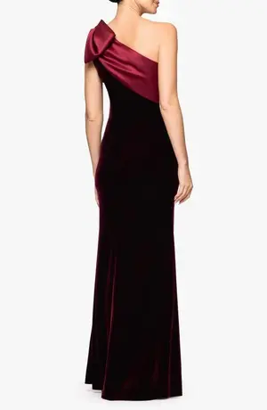 Betsy & Adam Bow One-shoulder Mikado Gown