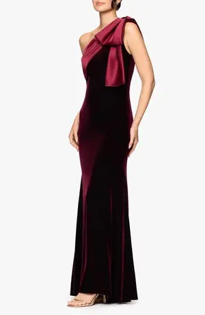 Betsy & Adam Bow One-shoulder Mikado Gown