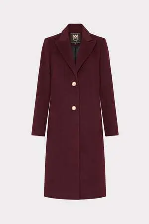 MILLY Single Breasted Wool Coat With Pearl Buttons - Oxblood