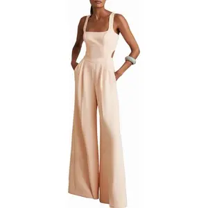 REISS Dion Sleeveless Wide Leg Jumpsuit - Pale Pink