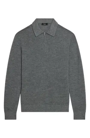 Theory Quarter Zip Cashmere Sweater - Dark Grey Melange