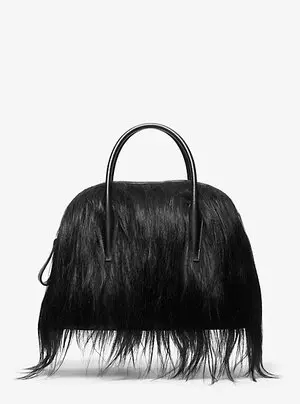 Michael Kors Kaitlin Large Long-Hair Shearling Dome Satchel Black