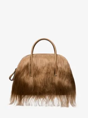 Michael Kors Kaitlin Large Long-hair Shearling Dome Satchel - Brown