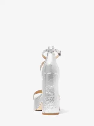 Michael Kors Cami Crackled Metallic Leather Platform Sandal - Silver