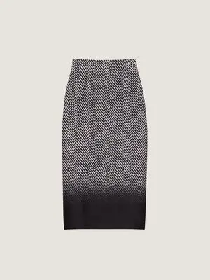 Givenchy Midi Pencil Skirt In Herringbone Mixed Wool