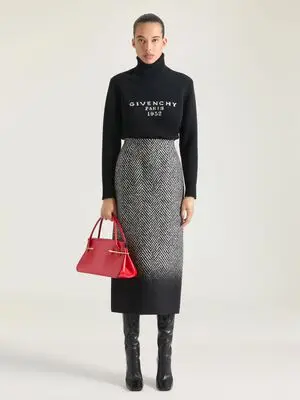 Givenchy Midi Pencil Skirt In Herringbone Mixed Wool