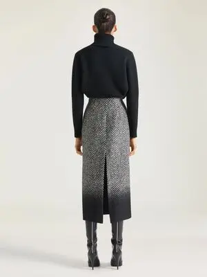 Givenchy Midi Pencil Skirt In Herringbone Mixed Wool