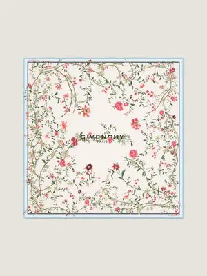 Givenchy Square In Silk With Floral Print - Baby Blue/white