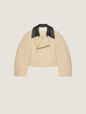 Givenchy Cropped Cotton And Wool Peacoat With Leather Collar - Beige