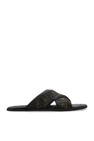 Fendi Slides With Logo - Brown