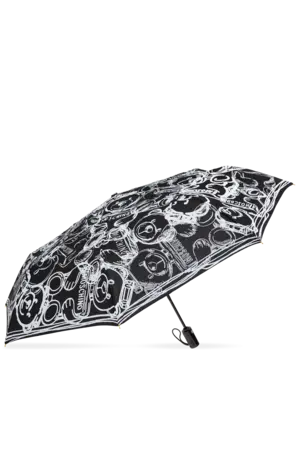 Moschino Folding Umbrella With Logo - Black
