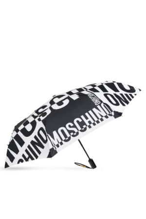 Moschino Folding Umbrella With Logo - Black