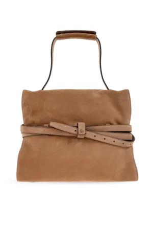 Moschino Suede Handbag With Buckled Strap - Brown