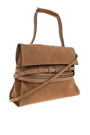 Moschino Suede Handbag With Buckled Strap - Brown