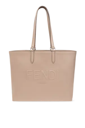 Fendi Embossed Logo Shopper Bag - Beige