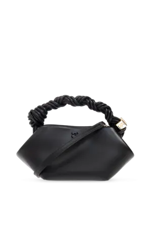 GANNI Recycled Leather Handbag With Braided Top Handle - Black