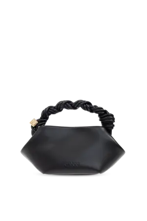 GANNI Recycled Leather Handbag With Braided Top Handle - Black