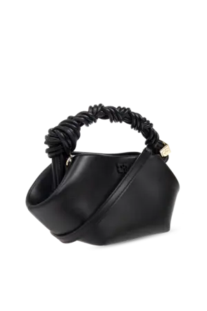 GANNI Recycled Leather Handbag With Braided Top Handle - Black