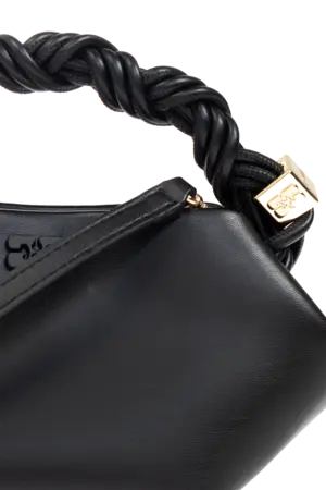 GANNI Recycled Leather Handbag With Braided Top Handle - Black