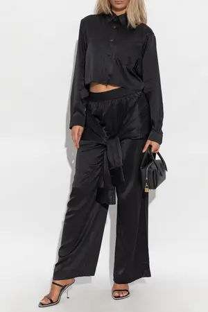 Alexander Wang Silk Palazzo Trousers With Overlay